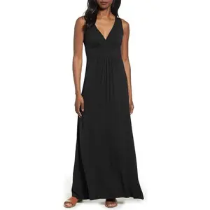 Loveappella V-neck Jersey Maxi Dress - Black