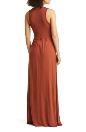 Loveappella V-neck Jersey Maxi Dress - Hazelnut