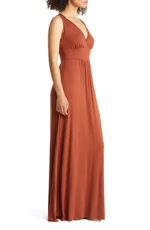 Loveappella V-neck Jersey Maxi Dress - Hazelnut