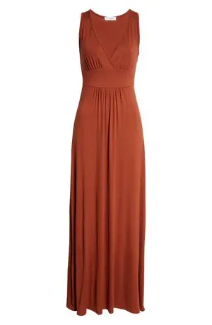 Loveappella V-neck Jersey Maxi Dress - Hazelnut