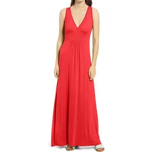 Loveappella V-neck Jersey Maxi Dress - Red Lipstick