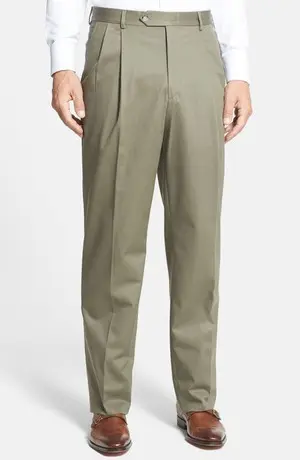 Berle Pleated Cotton Trousers - Olive