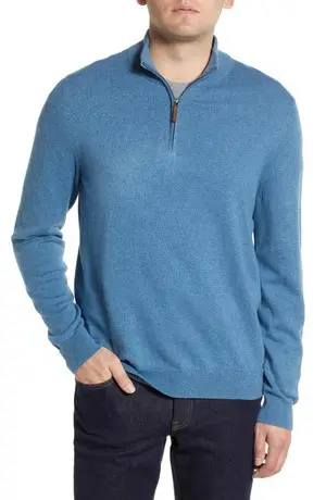 Nordstrom Cotton & Cashmere Half Zip Pullover Sweater - Blue Captain
