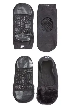 AREBESK Arebesk Fishnet Grip Ankle Socks 2-Pack Black - Black
