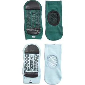 AREBESK Fishnet Grip Ankle Socks 2-pack - Light Blue/forest