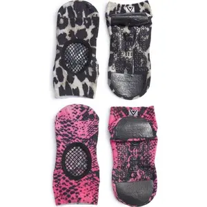 AREBESK Arebesk Fishnet Grip Ankle Socks 2-Pack Pink Snake/brown Leopard