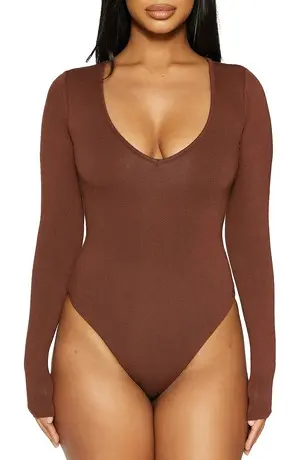 Naked Wardrobe Nw Deep V Bodysuit Chocolate