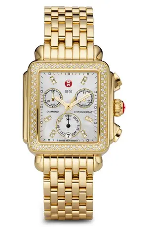 Michele MICHELE Deco Diamond Chronograph Stainless Steel Watch Gold/ Mop