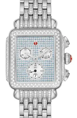 Michele MICHELE Deco Diamond Chronograph Stainless Steel Watch Silver/ Sapphire/ Silver