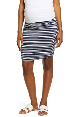 ANGEL MATERNITY Ruched Maternity Skirt - Navy Stripes