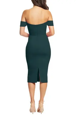 Dress The Population Bailey Off-the-shoulder Body-con Dress - Pine