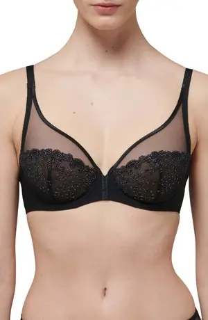 Simone Perele Delice Sheer Underwire Plunge Bra - Gem Black