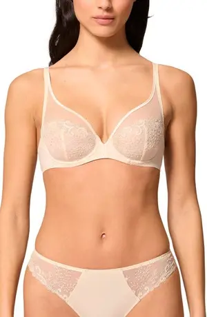 Simone Perele Delice Sheer Underwire Plunge Bra - Topaz Beige