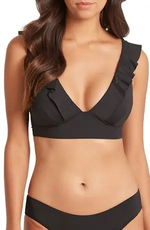 SEA LEVEL Frill Bikini Top - Black