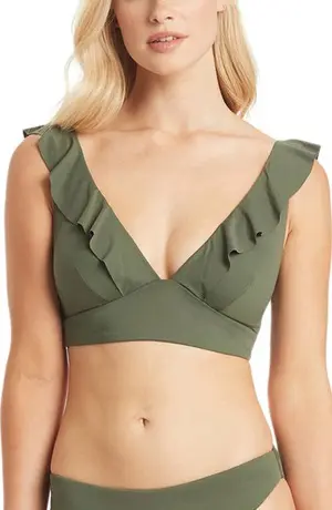 SEA LEVEL Sea Level Frill Bikini Top Khaki