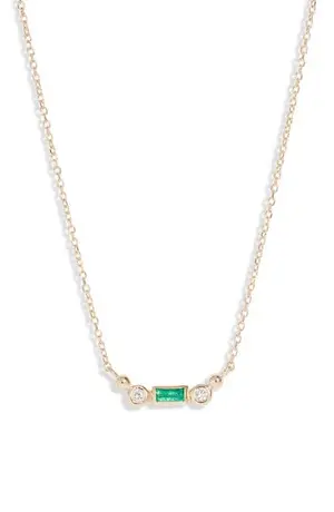 Anzie Cléo Emerald & Diamond Bar Pendant Necklace - Green