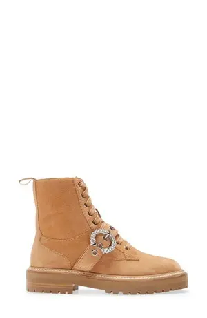 JIMMY CHOO Cora Crystal Buckle Combat Boots - Caramel/crystal