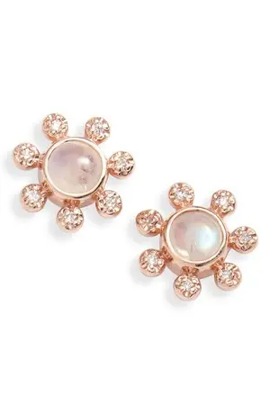 Anzie Dew Drop Moonstone Stud Earrings - Rose Gold