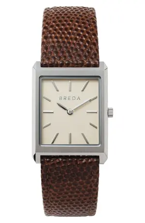 BREDA BREDA Virgil Leather Strap Watch Silver/ Brown/ Champagne