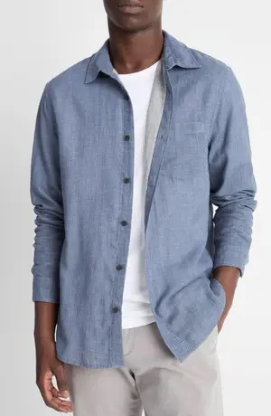 Vince Regular Fit Double Face Button-up Shirt - Chambray