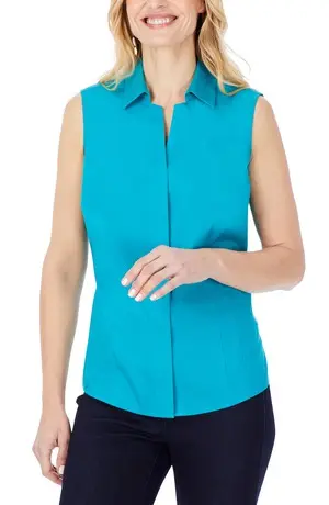 Foxcroft Foxcroft Taylor Non-iron Sleeveless Shirt Teal Quartz
