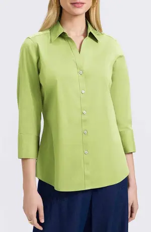 Foxcroft Mary Button-up Blouse - Celery