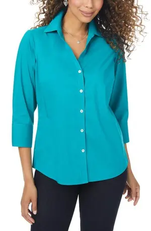 Foxcroft FOXCROFT Mary Button-Up Blouse Teal Quartz
