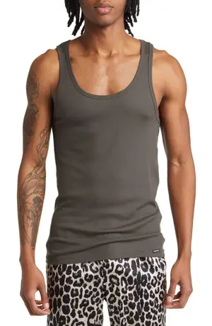 TOM FORD TOM FORD Ribbed Cotton-Modal Tank Top Military Green