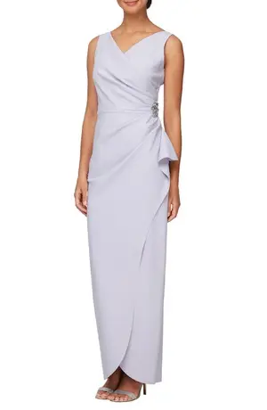 Alex Evenings Embellished Side Drape Column Gown - Lavender