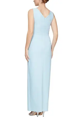 Alex Evenings Embellished Side Drape Column Gown - Light Blue