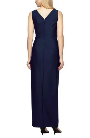Alex Evenings Embellished Side Draped Column Gown - Navy