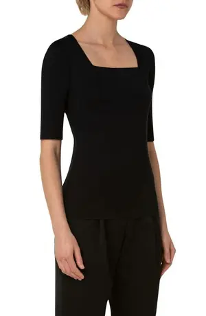 Akris Square Neck Jersey Tee - Blackdnu