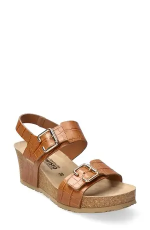 Mephisto Lissandra Platform Wedge Sandal Hazelnut Croco Leather