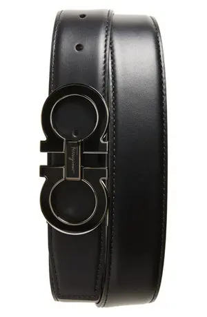 FERRAGAMO Double Gancio Leather Belt - Black