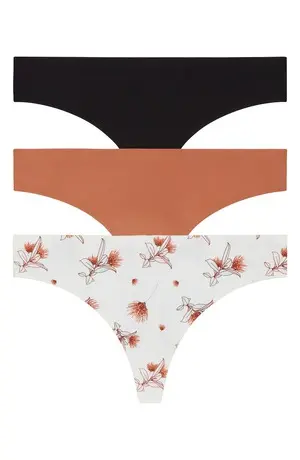Honeydew Intimates Intimates Skinz 3-pack Thong Black/ Sedona/ Ivory Floral