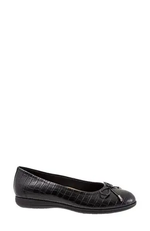 Trotters Dellis Ballet Flat - Black Croc Print Leather