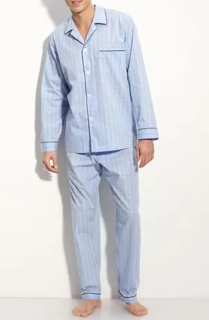 Majestic International Cotton Pajamas - Light Blue Check