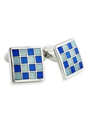 David Donahue Enamel Check Cuff Links - Blue