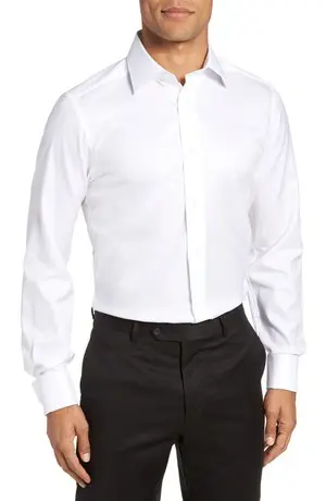 David Donahue Trim Fit Solid French Cuff Tuxedo Shirt - White