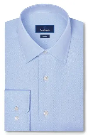 David Donahue Regular Fit Royal Oxford Dress Shirt - Sky