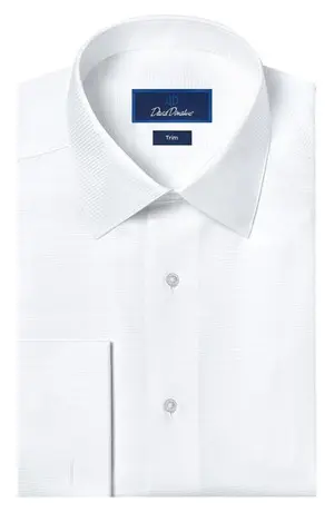 David Donahue Trim Fit French Cuff Formal Shirt - Solid White