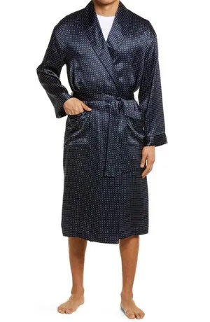 Majestic International Dot Silk Robe - Navy Dot