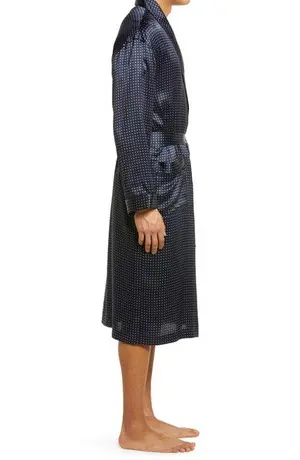 Majestic International Dot Silk Robe - Navy Dot