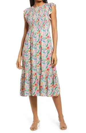 LOST + WANDER Blossom & Bloom Floral Smocked Dress - Pink Multi