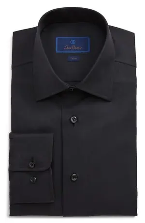 David Donahue Trim Fit Royal Oxford Dress Shirt Black
