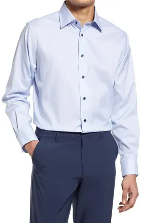 David Donahue Trim Fit Royal Oxford Dress Shirt Blue/ White