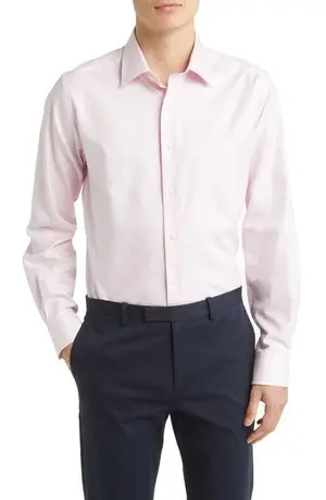 David Donahue Trim Fit Royal Oxford Dress Shirt - Pink