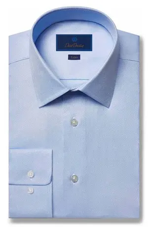 David Donahue Trim Fit Royal Oxford Dress Shirt - Sky
