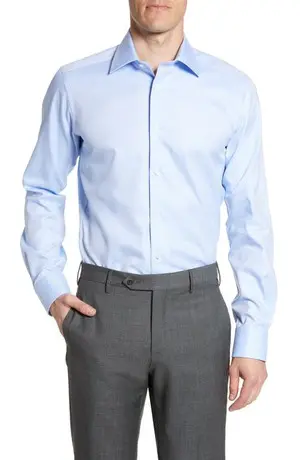David Donahue DAVID DONAHUE Trim Fit Royal Oxford Dress Shirt Sky