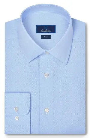 David Donahue Trim Fit Royal Oxford Dress Shirt - Sky